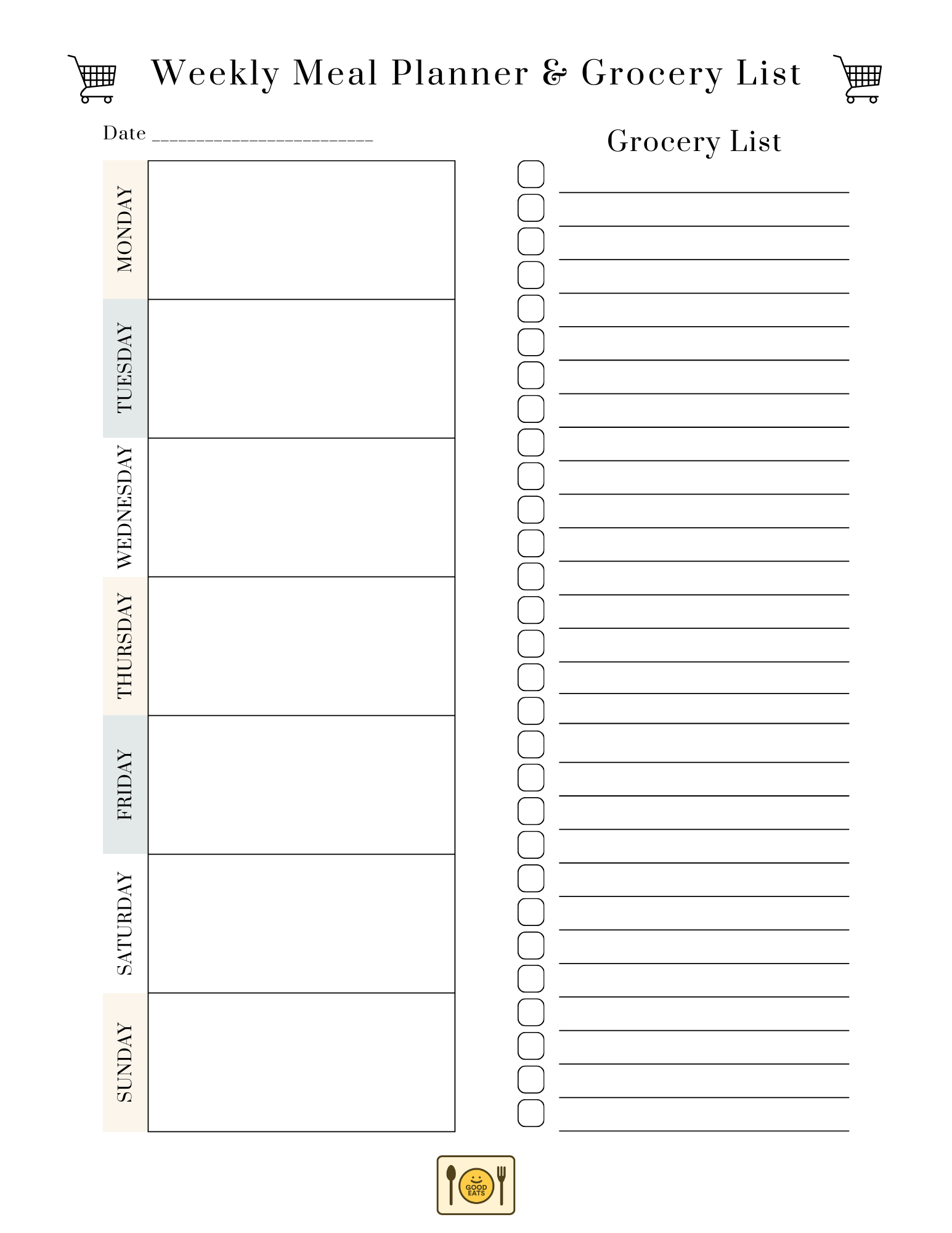 Free Weekly Planner and Grocery List Printable - Good Eats 101